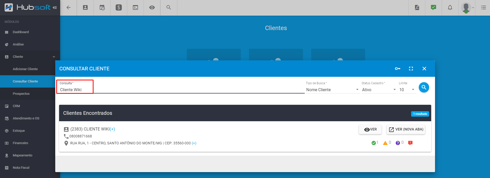 Consultar Cliente | Wiki HubSoft