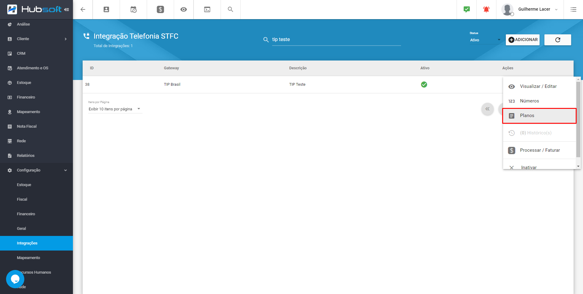 Integração STFC - TIP | Wiki HubSoft