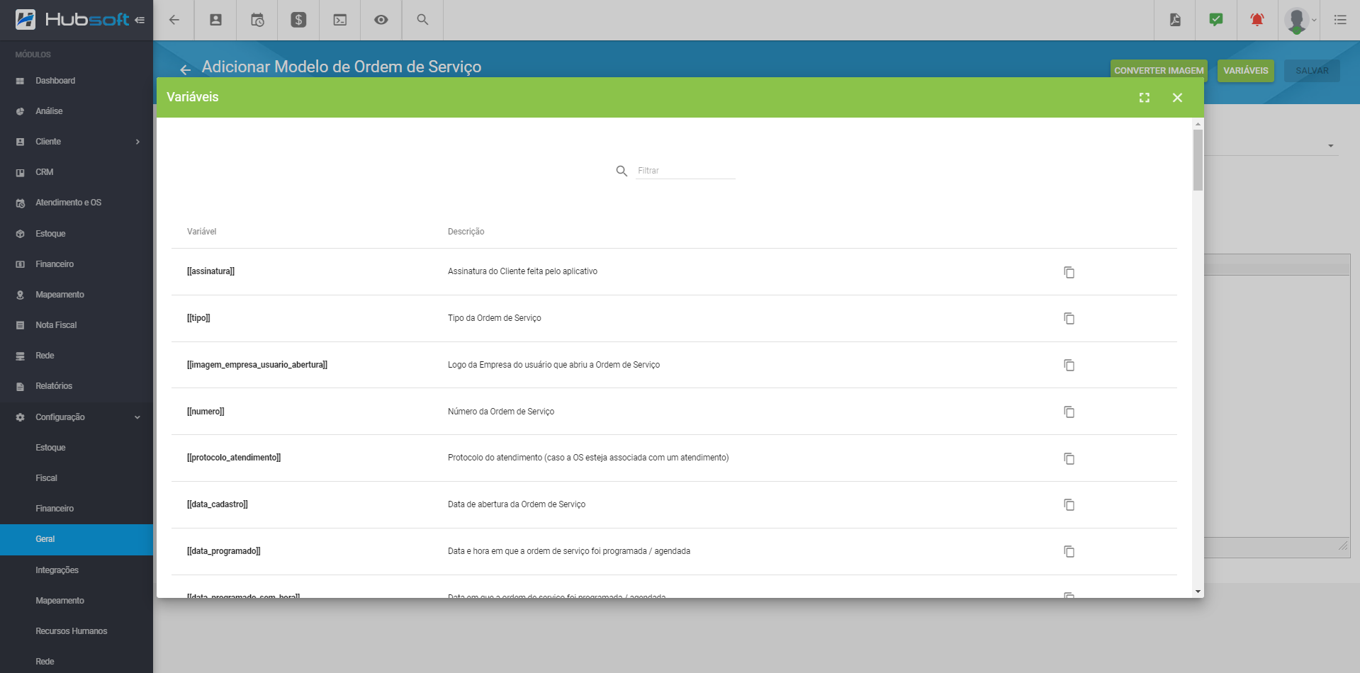 Modelo de ordem de serviço | Wiki HubSoft