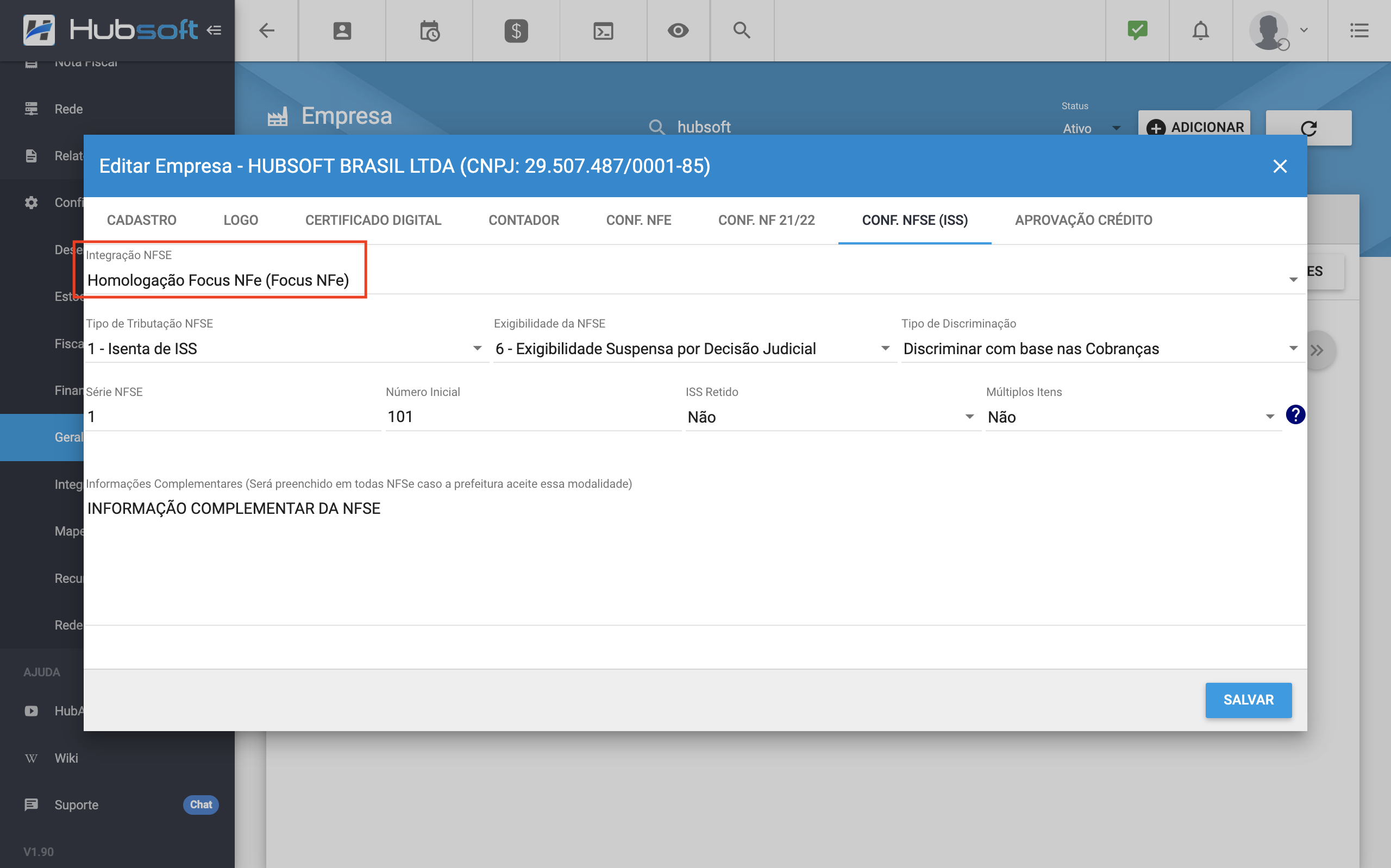 Focus NFe | Wiki HubSoft