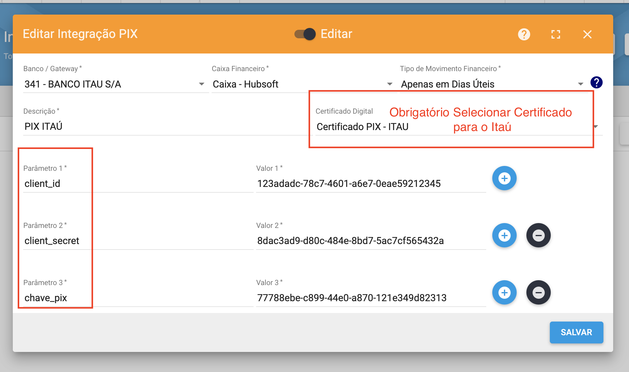Integração PIX – Itaú | Wiki HubSoft