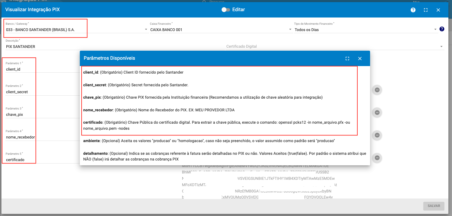 Integração PIX – Santander | Wiki HubSoft