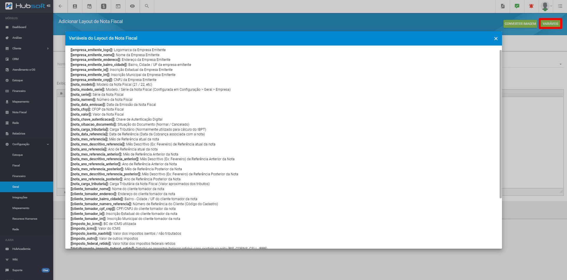 Layout de Nota Fiscal | Wiki HubSoft