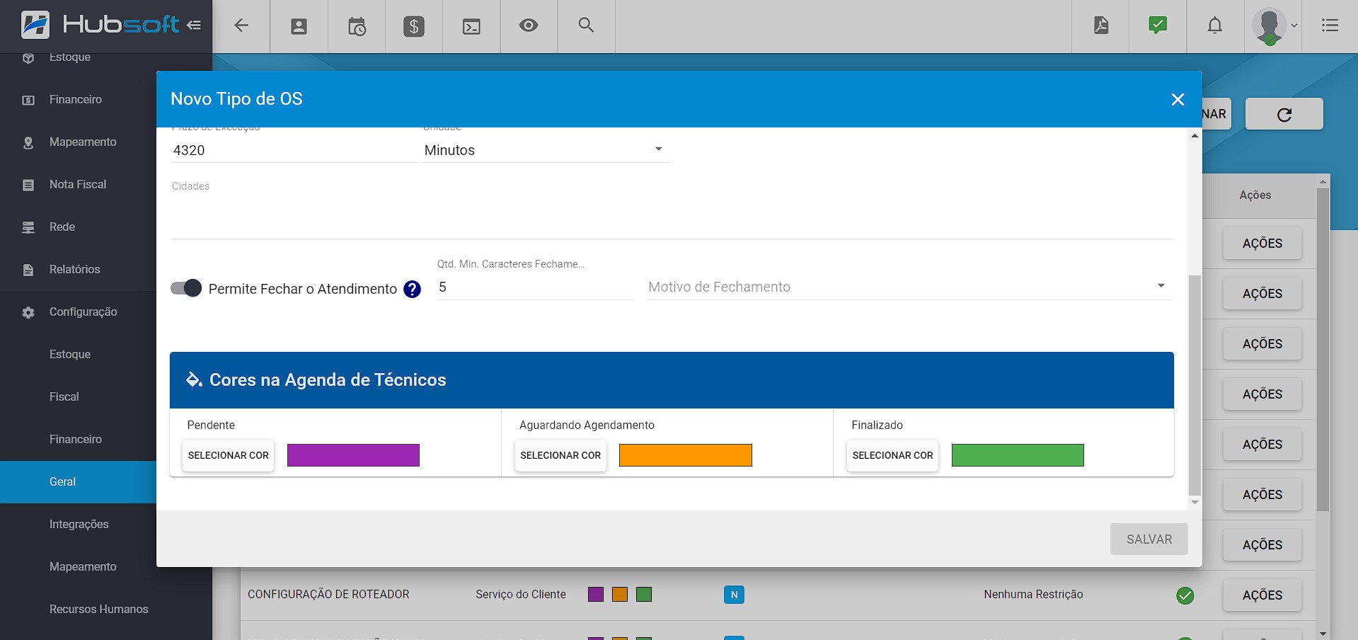 Tipos de O.S | Wiki HubSoft