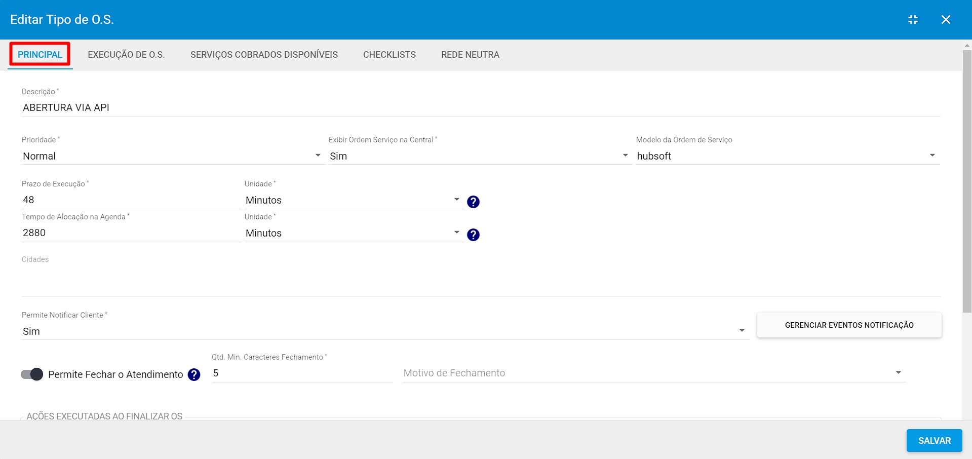 Tipos de O.S | Wiki HubSoft