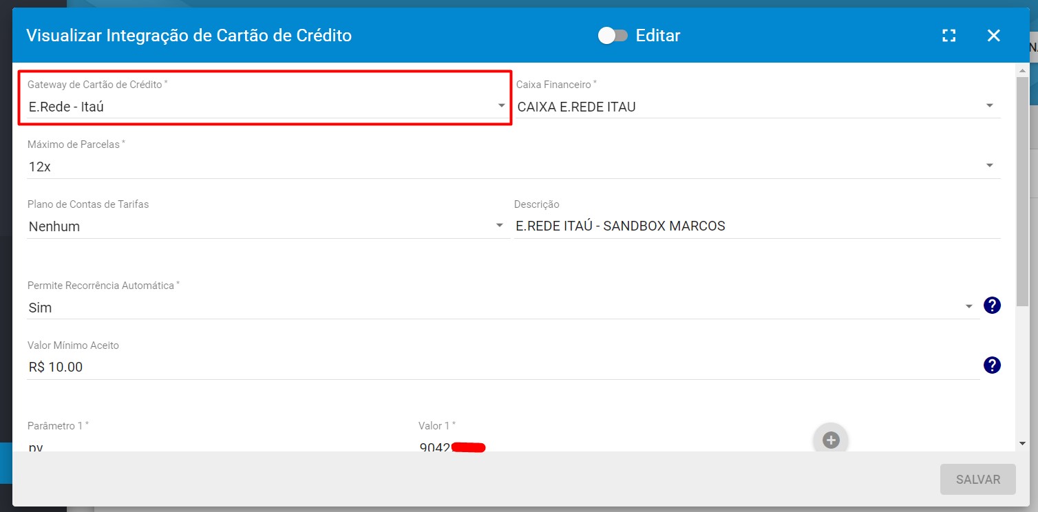 Integração Cartão de Crédito - E.Rede Itaú | Wiki HubSoft